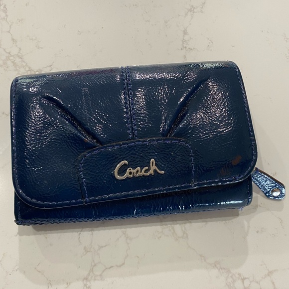 Coach | Bags | Coach Shiny Navy Wallet | Poshmark